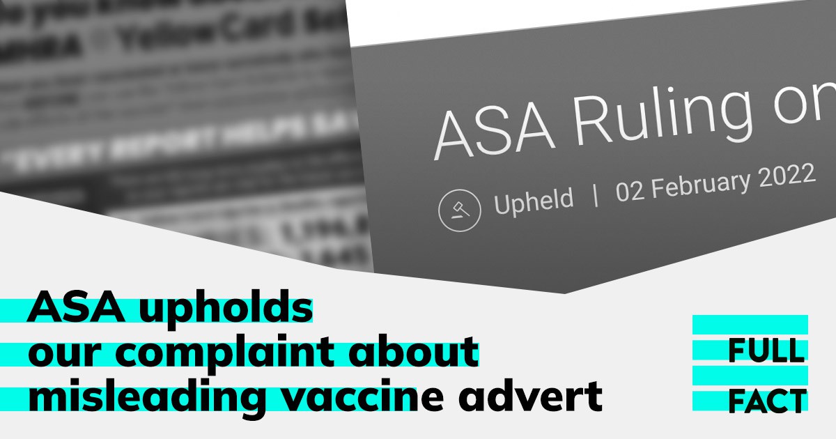 ASA upholds Full Fact complaint about misleading vaccine advert – Full Fact