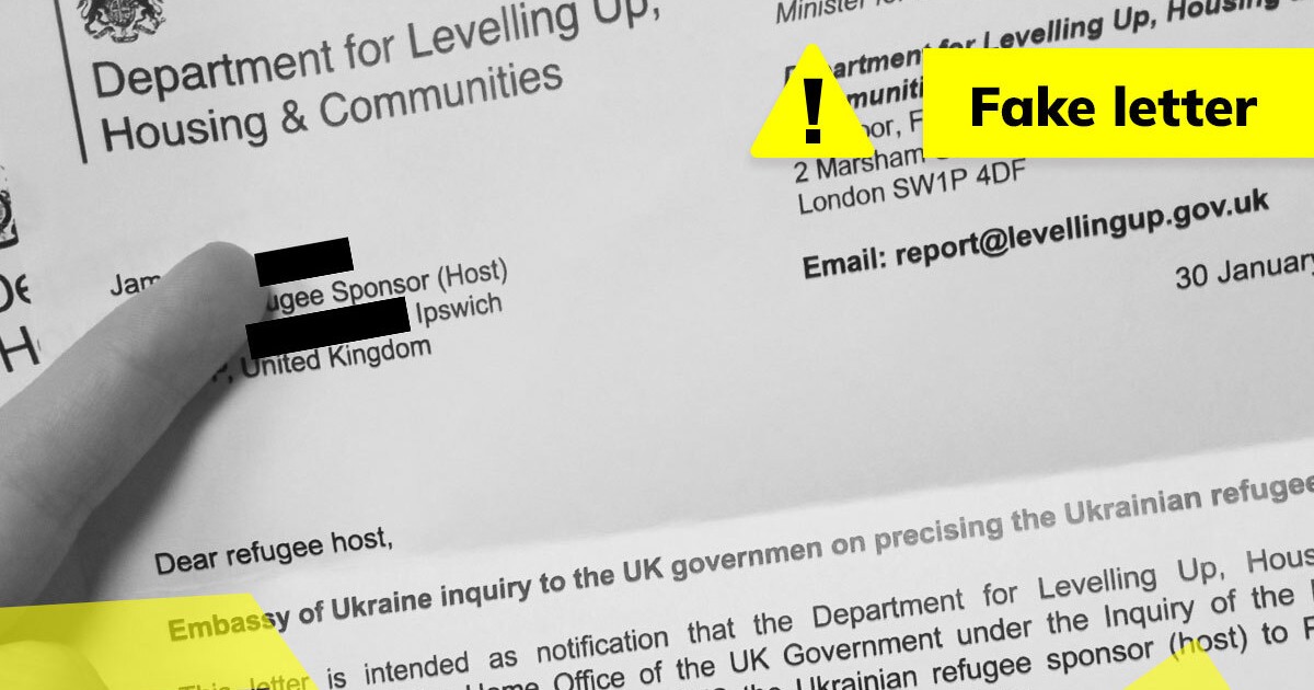 Letter telling male Ukrainian refugees in UK to visit embassy is fake ...