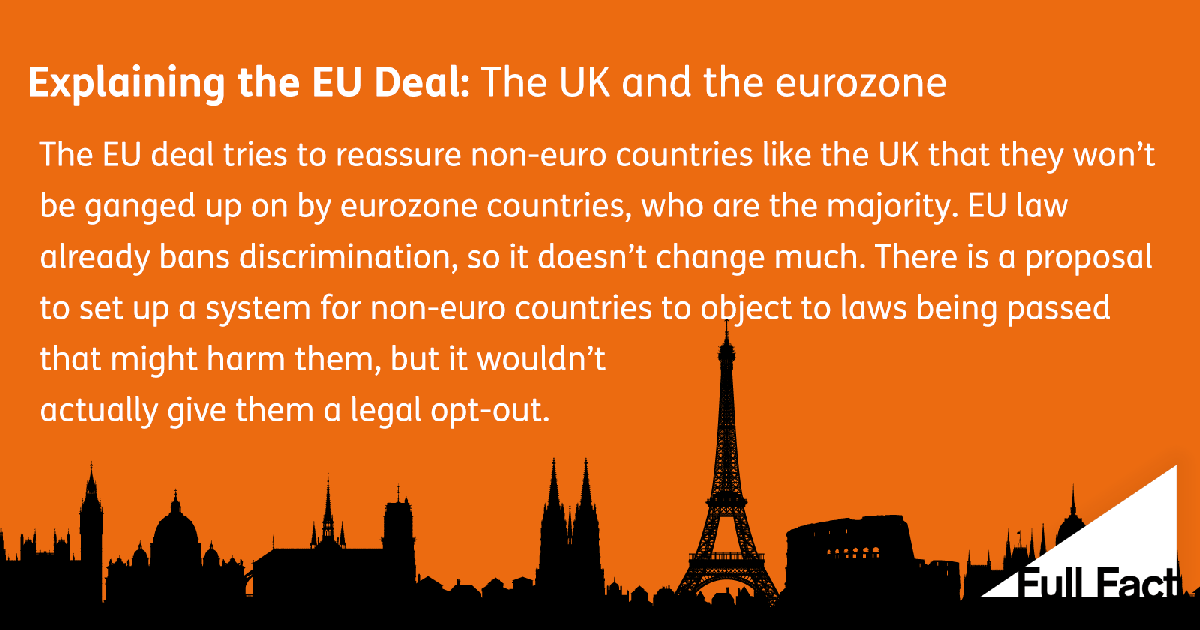 Explaining the EU deal: the UK and the eurozone – Full Fact