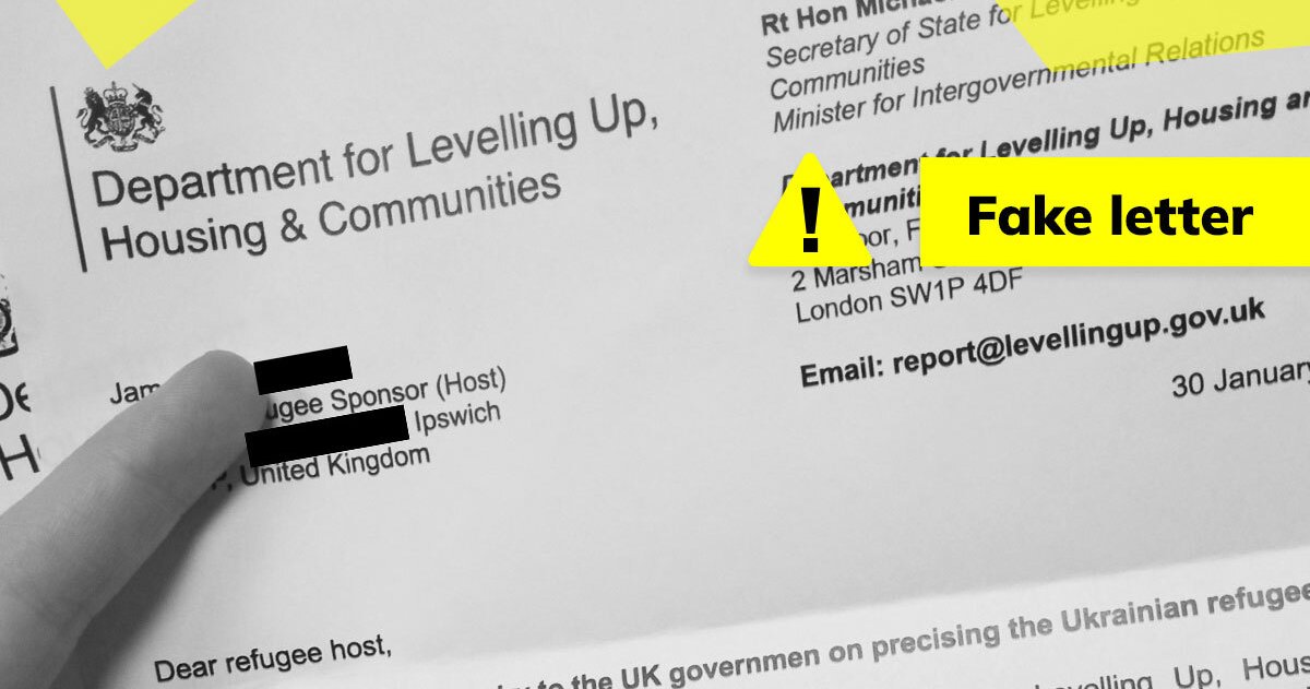 Letter telling male Ukrainian refugees in UK to visit embassy is fake ...