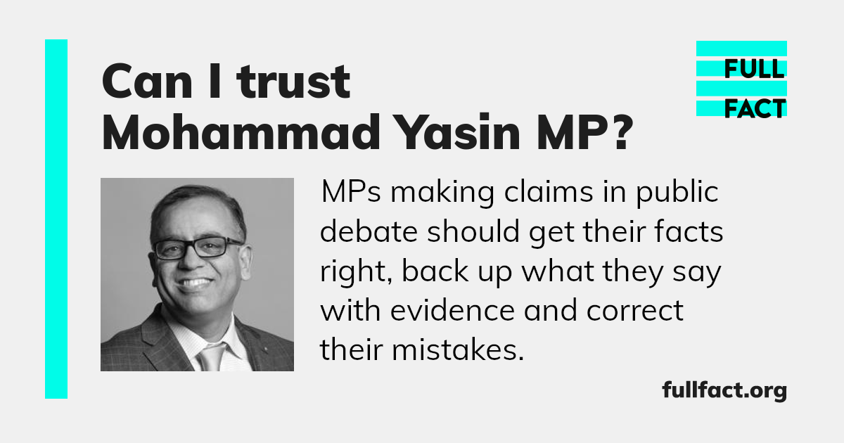 Mohammad Yasin’s record in public debate - Full Fact